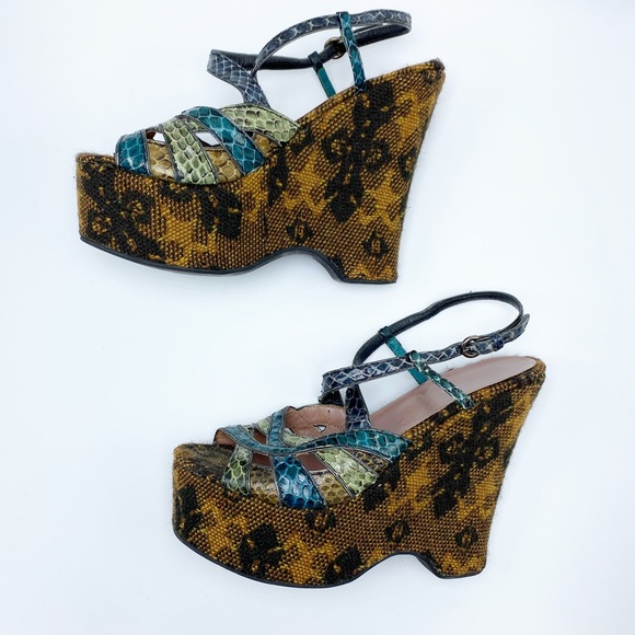 Miu Miu | Shoes | Rare Miu Miu Size 7 37 Platform Snakeskin Fabric Sandal | Poshmark